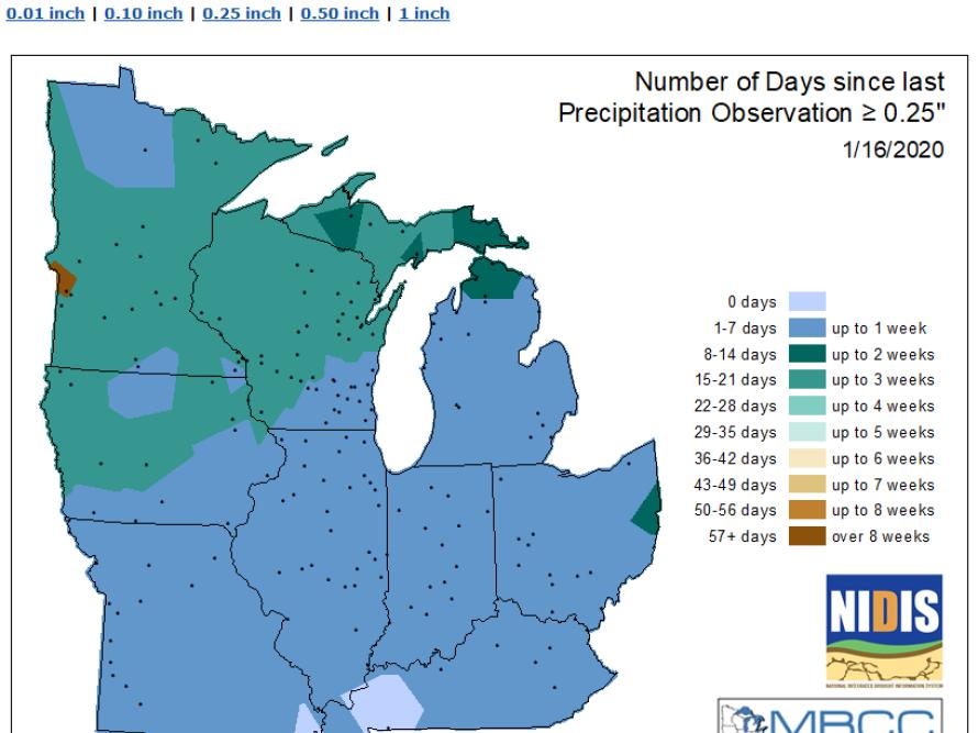 MRCC Days Without Precipitation Maps | Drought.gov